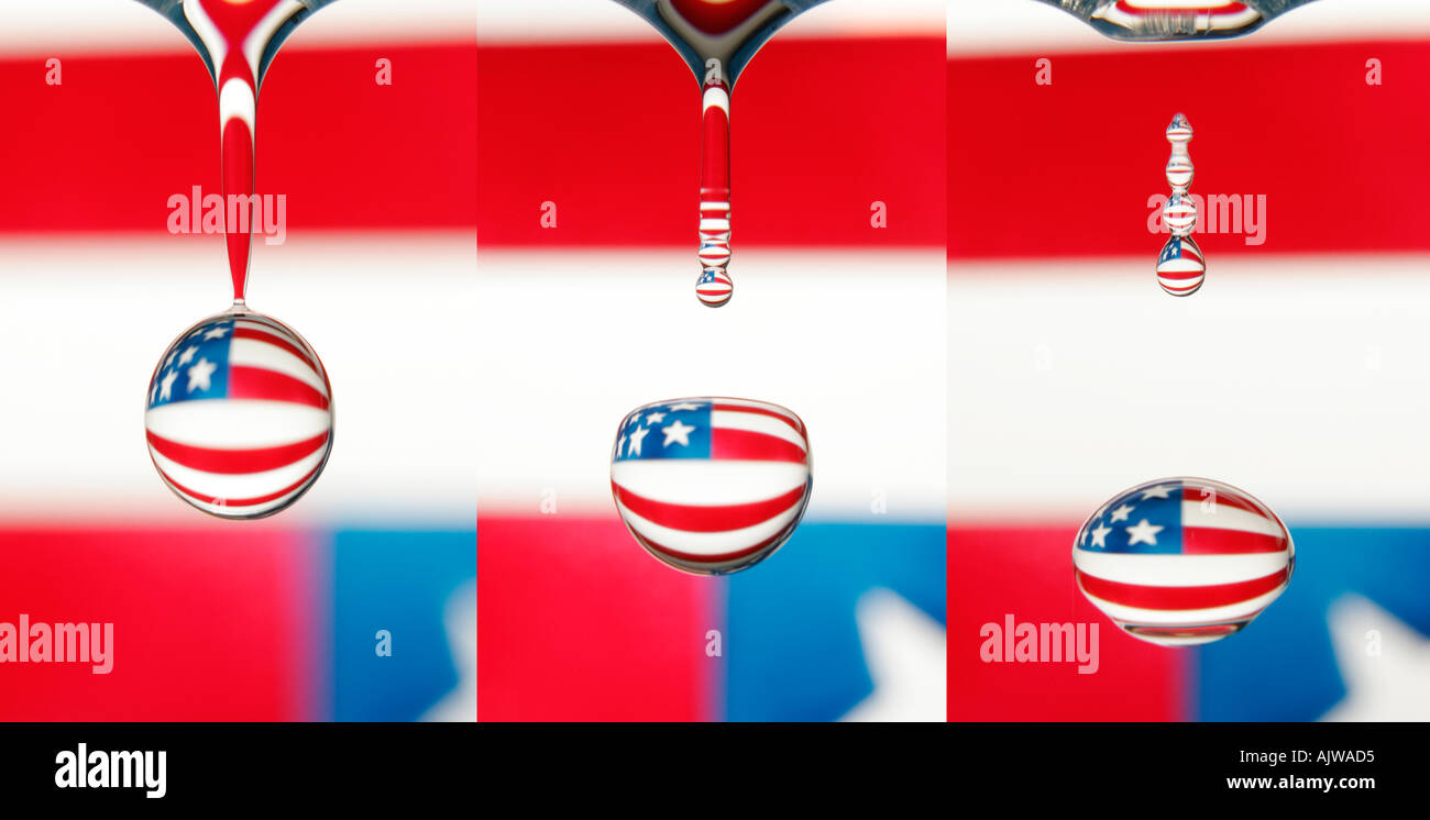 water in colours of the us flag dropping Stock Photo - Alamy