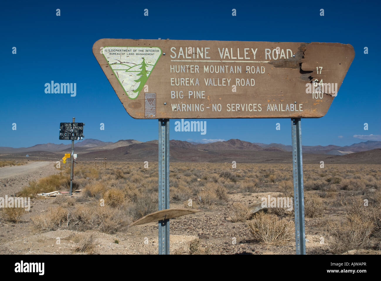 Signs at Saline Valley Road near Death Valley California USA Stock ...