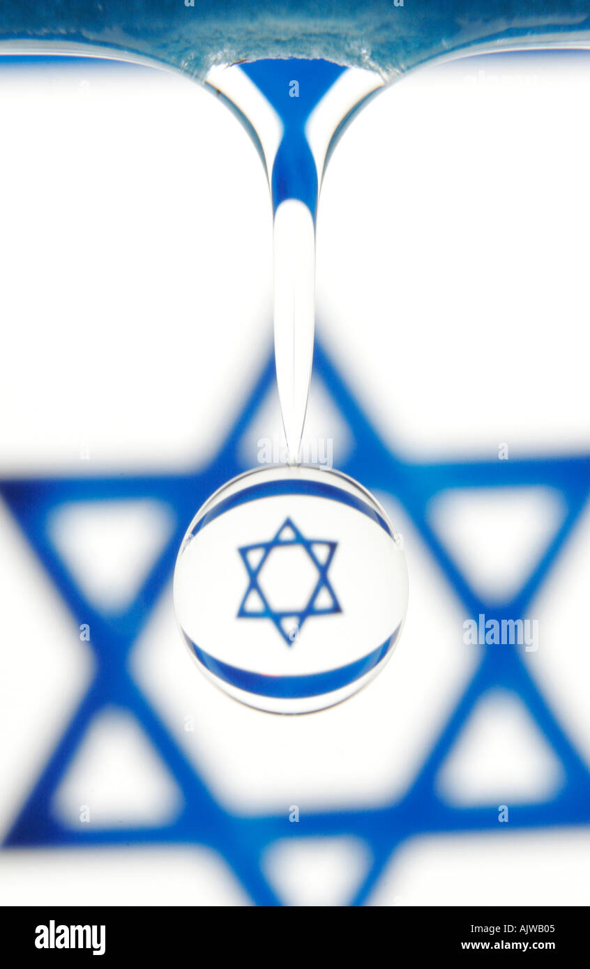 water in colours of the israel flag dropping off falling Stock Photo ...