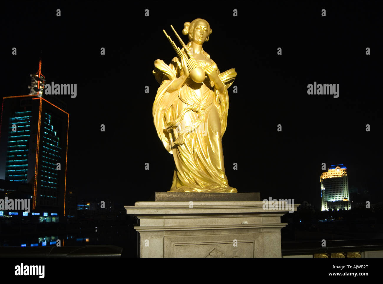 night scene illuminations and bridge over the Hai He Hai River in ...