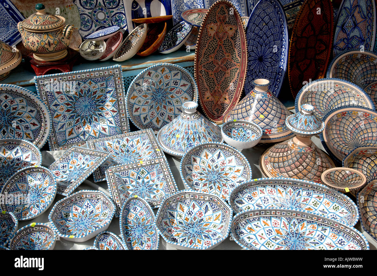 Typical Tunisian pottery and ceramics in Kairouan Tunisia Stock Photo ...