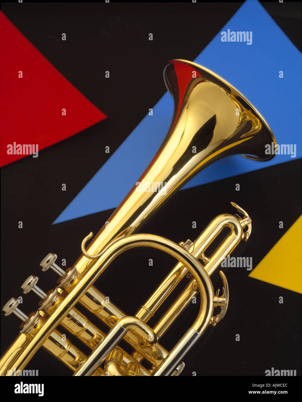 Trumpet on background of triangular shapes Stock Photo - Alamy