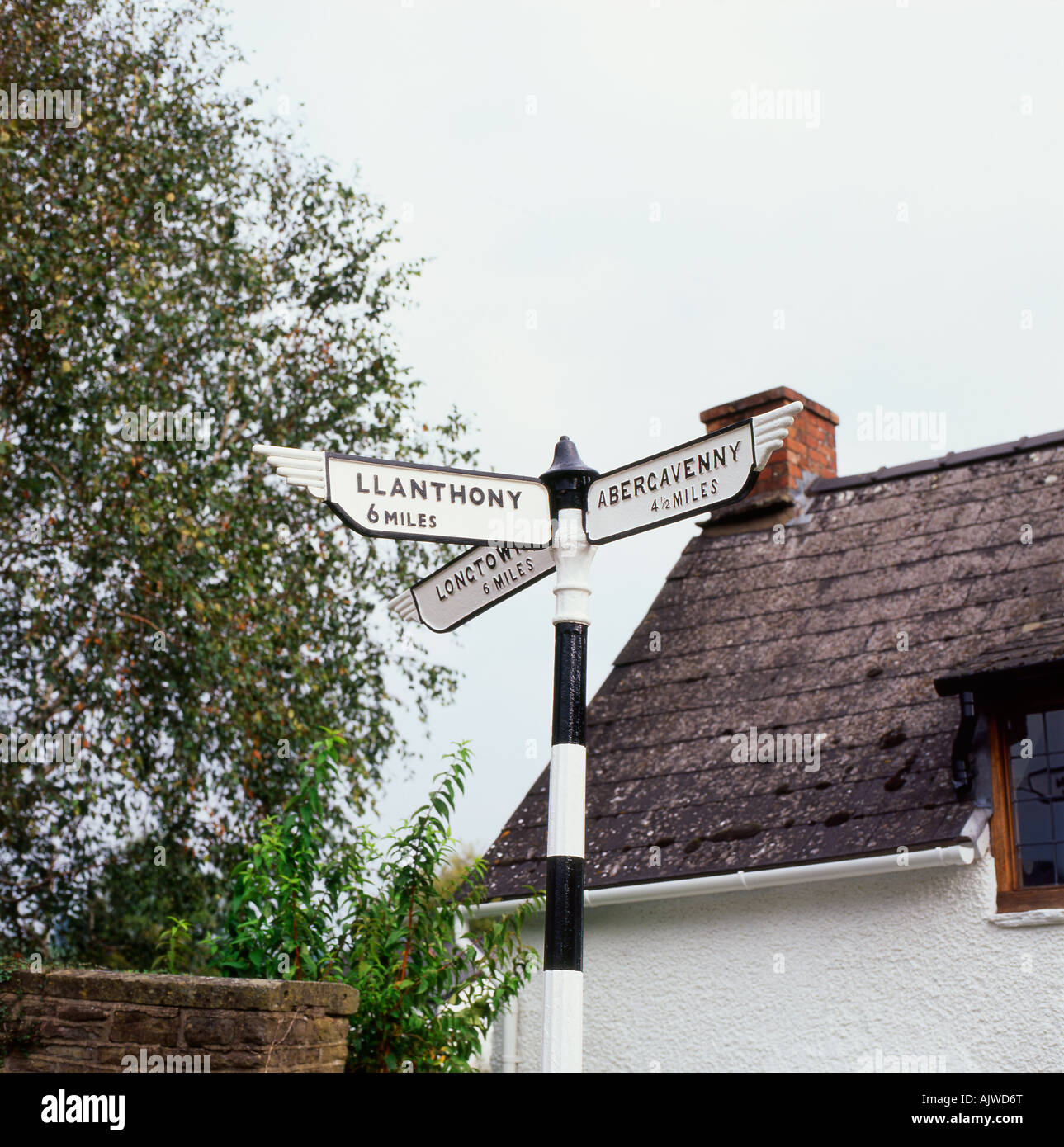 Vintage road sign to Llanthony, Abergavenny and Longtown Wales UK Stock ...