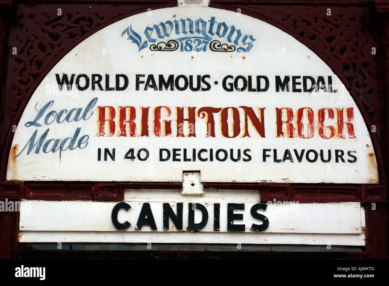 Brighton rock sign above sweet shop at the entrance to the old west ...