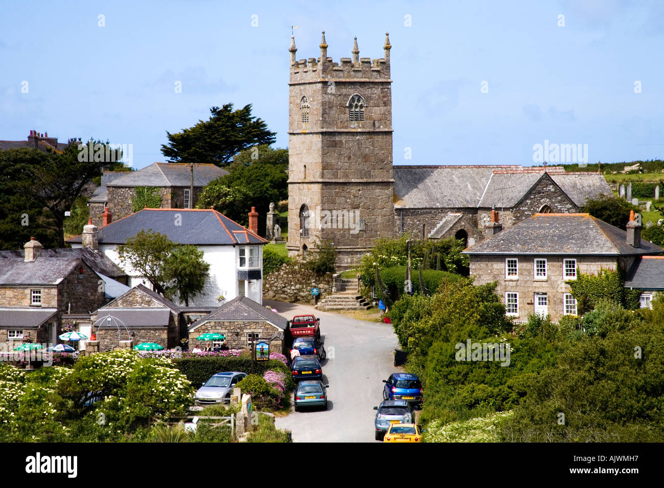 Zennor church and village near St Ives on sunny summers day Cornish ...