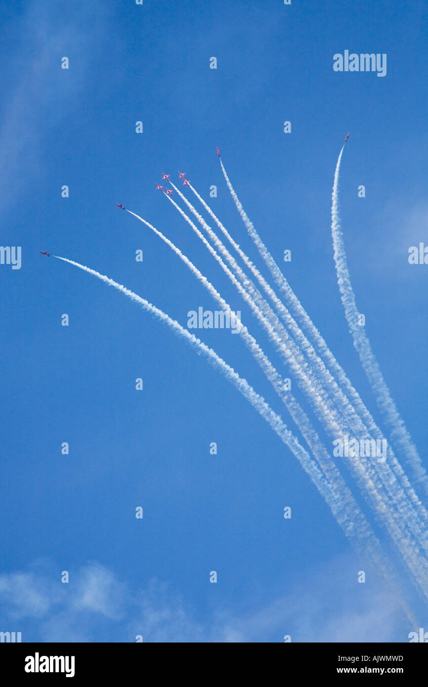 Red Arrows Royal Air Force RAF aerobatic display team in Hawk trainer ...