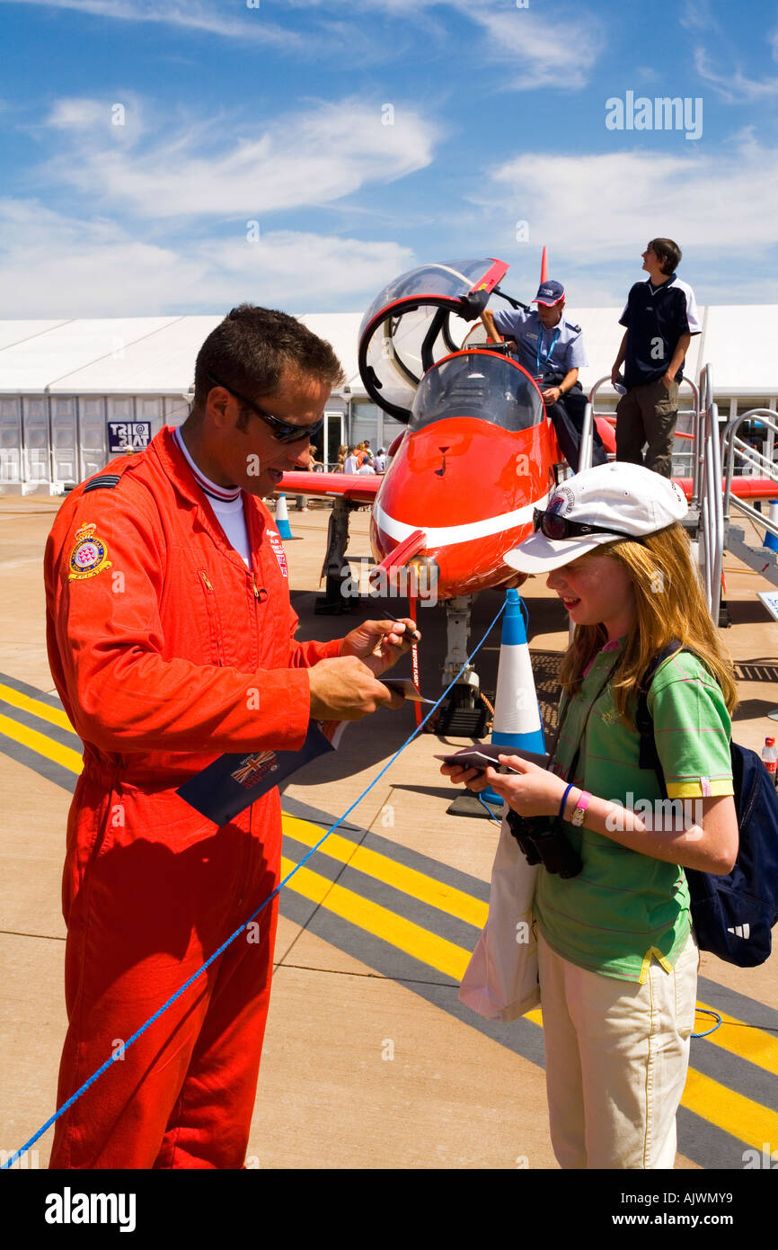Red Arrows RAF aerobatic display team pilot signs autograph at Fairford ...