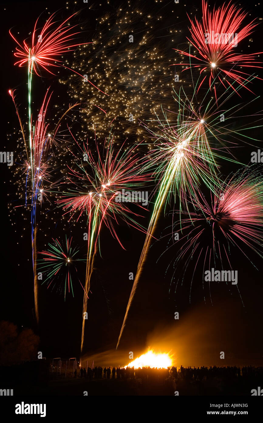 Bonfire and fireworks display to celebrate the November the 5th in the ...
