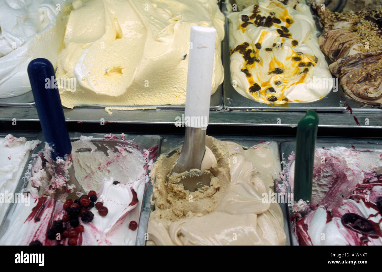 Different grades of ice cream at an ice cream parlor at Garda Lake ...