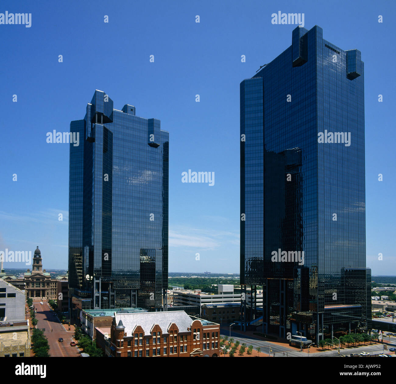 Modern architecture of the blue glassed City Centre Towers high rise ...