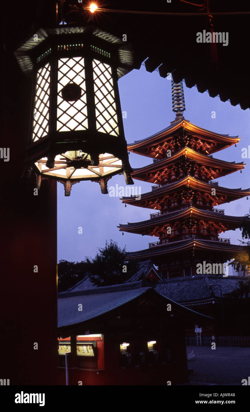 Lit lamp pagoda typical traditional Japanese religious architecture ...