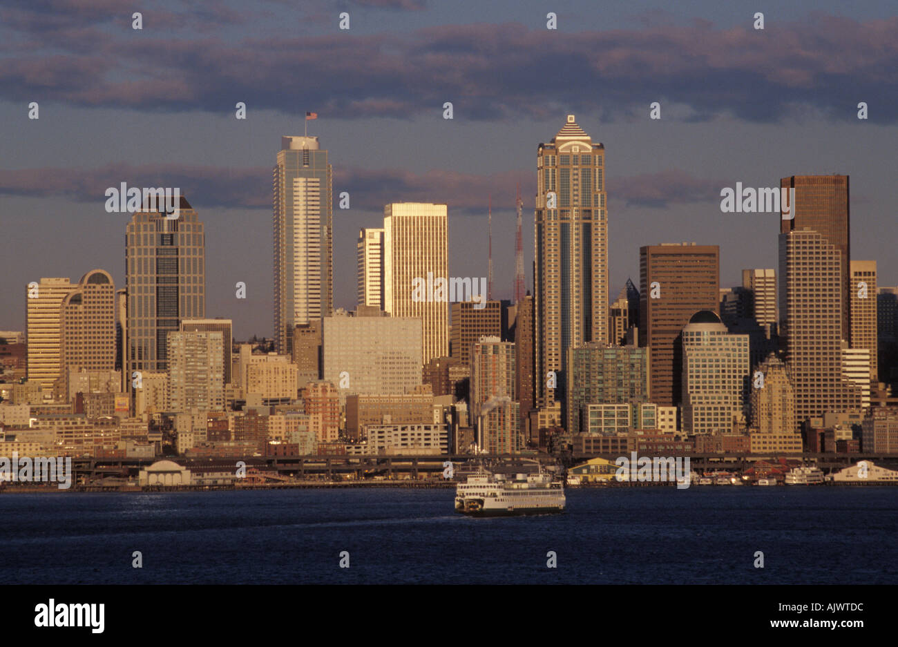 Seattle Washington skyline from west Seattle shows downtown district ...