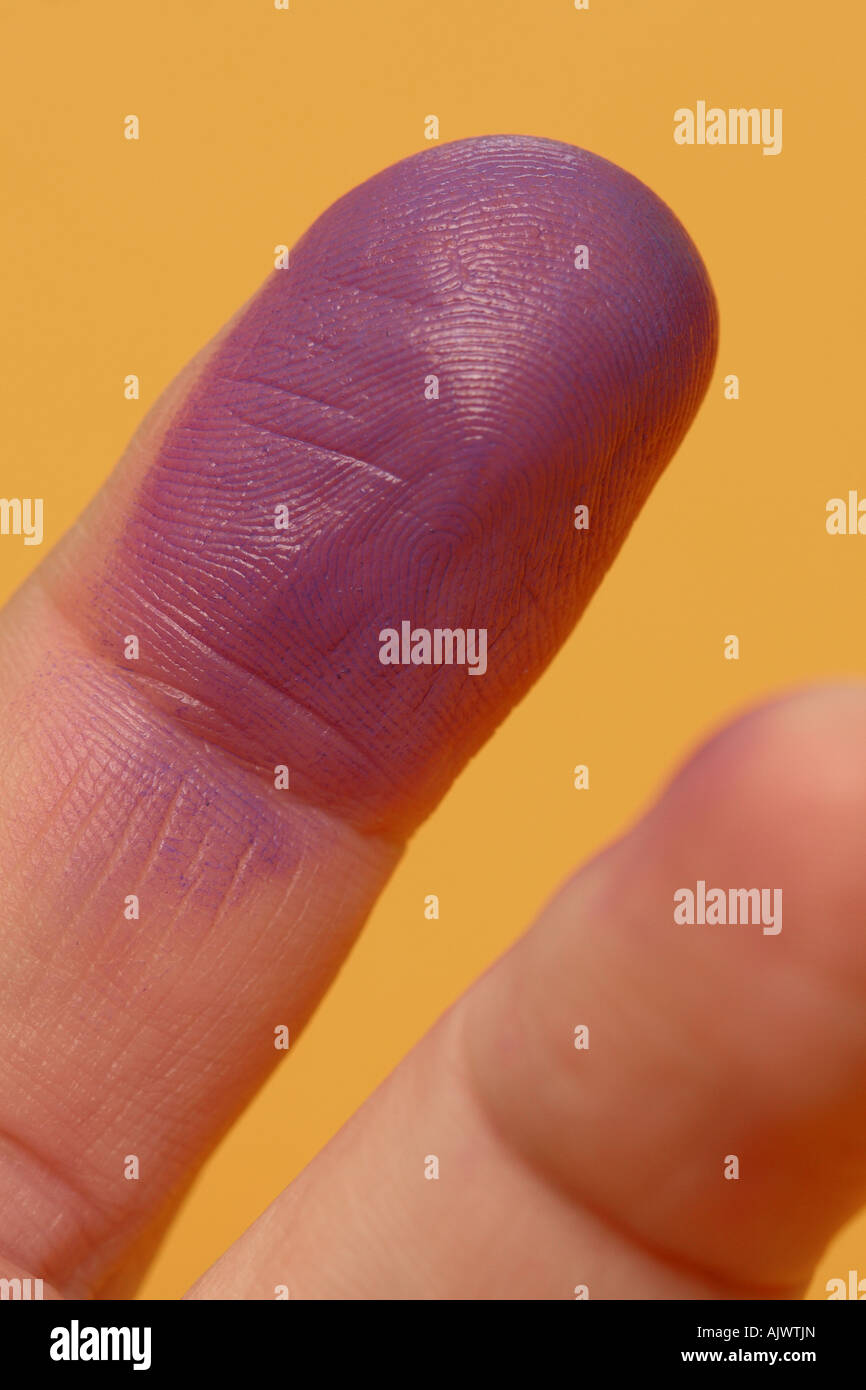 Taking finger tip with ink fingerprint identity Stock Photo - Alamy