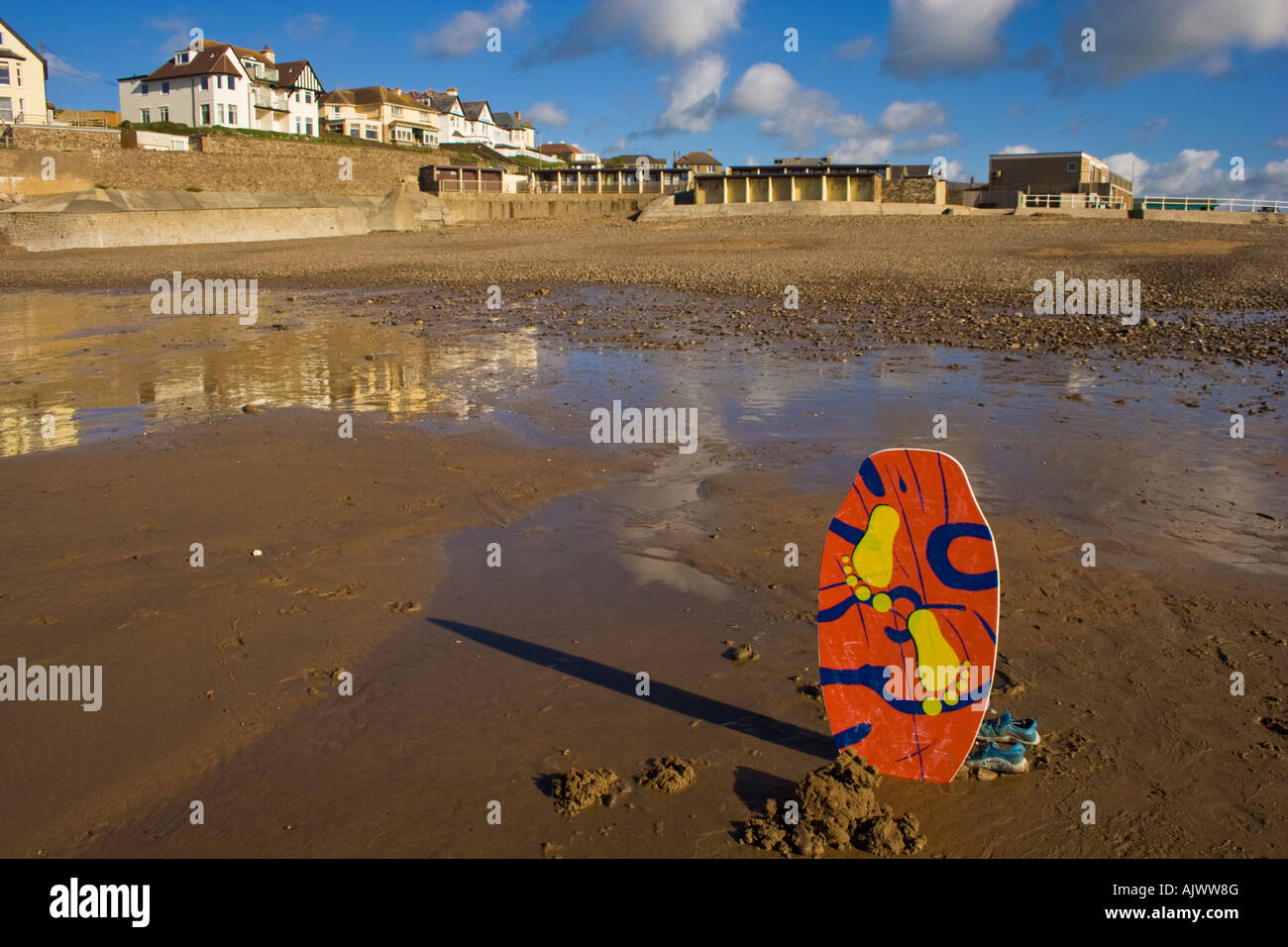Skimboard on the beach at Crooklets Bude Cornwall UK Stock Photo - Alamy