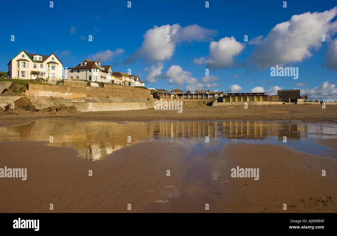 Blue Sky reflected in the wet sand at Crooklets beach Bude Cornwall ...