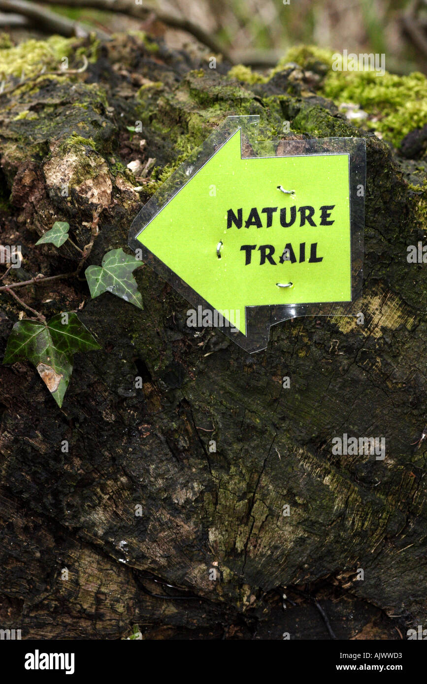 Sign indicating path and direction of nature trail in a nature reserve ...