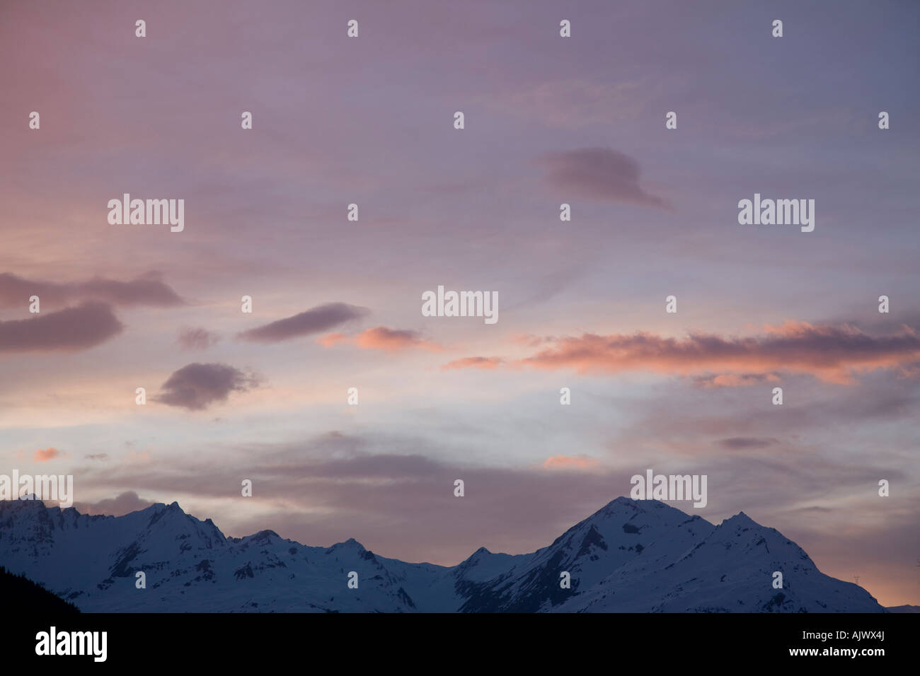 Sunset over the mountains (L'Aiguille Rouge) around Les Arcs, from ...