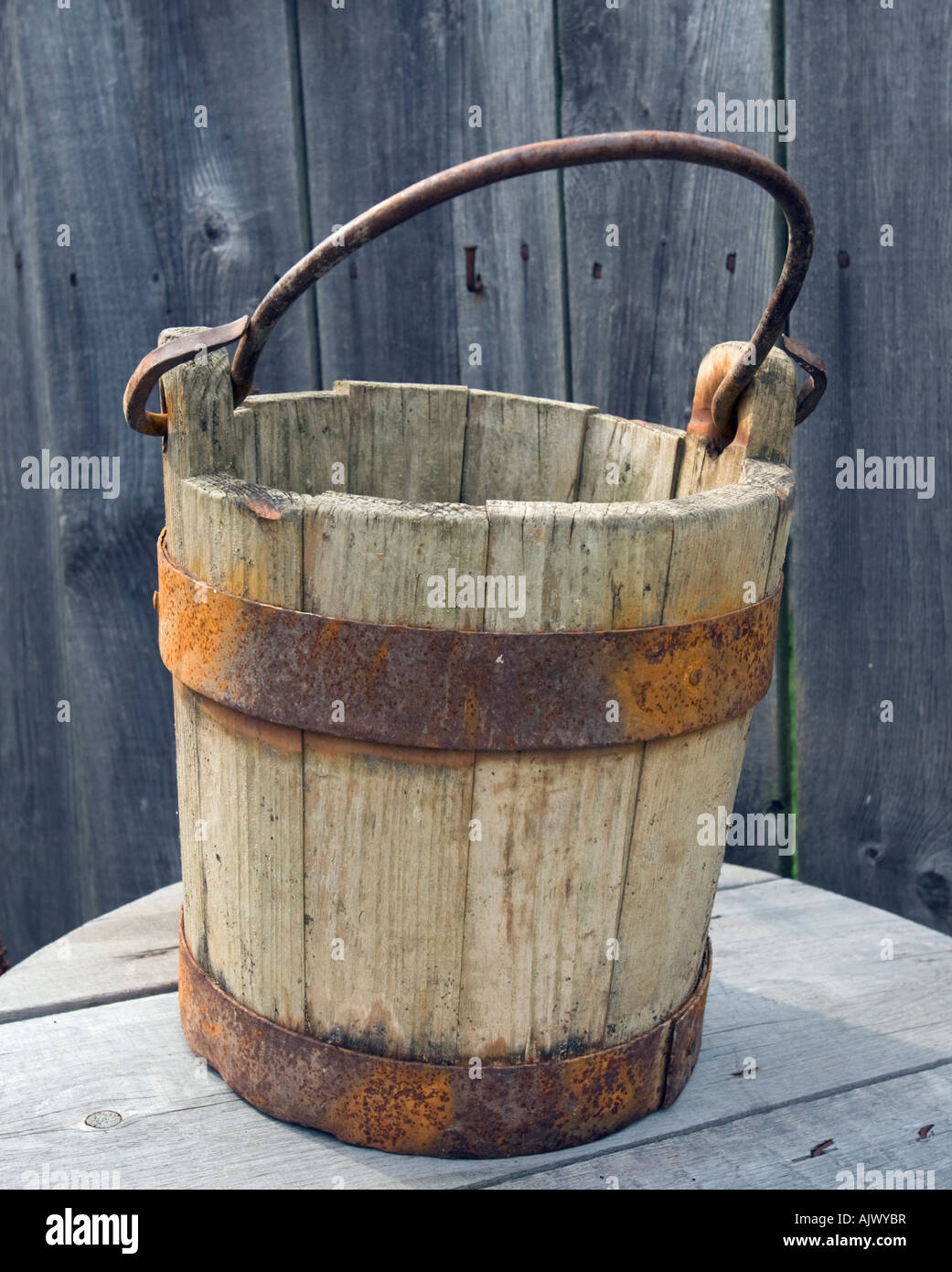 Old wooden water bucket of the type used in the 19th century Stock ...