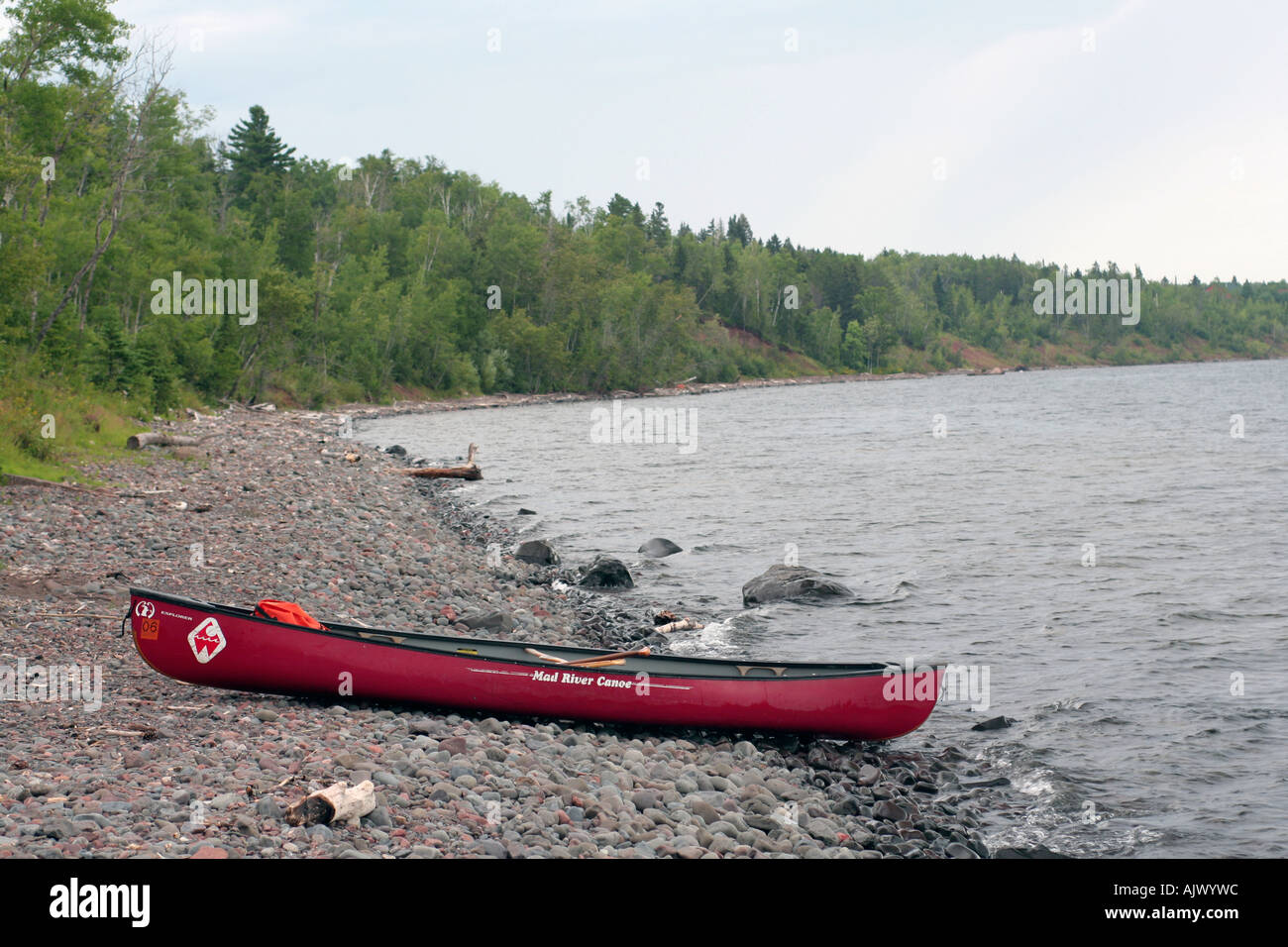 Canoe beached along north shore of Lake Superior in Minnesota USA Stock ...