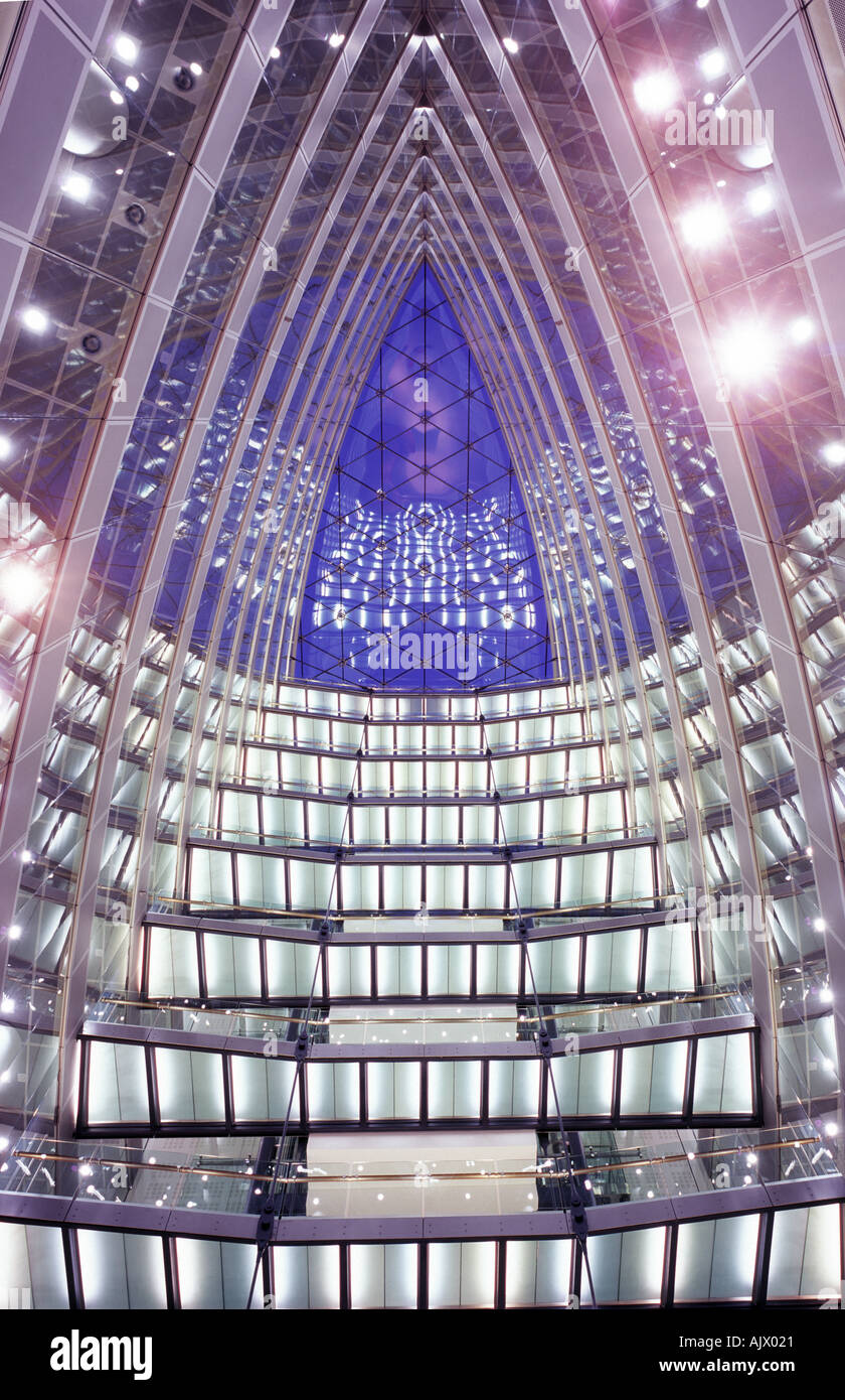 Dramatic view up glass atrium interior of The Point Paddington Basin ...