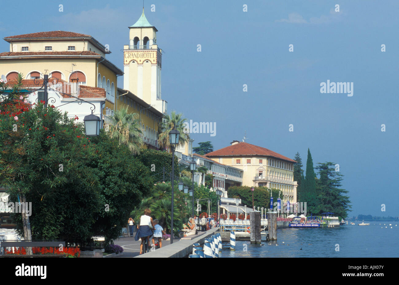 Water front and the Grand Hotel building in Gardone Riviera Garda Lake ...
