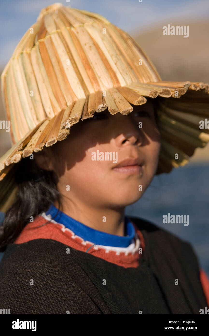 Uros Iruitos Indian girl living on Phuwa island a floating reed island ...