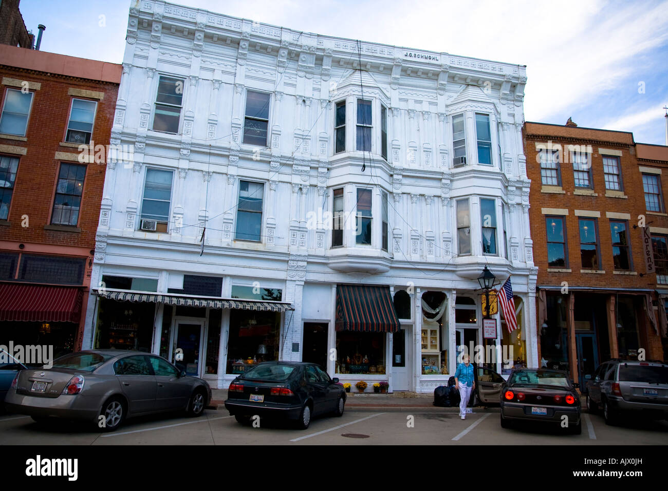 Woman getting out of a car Galena illinois Main street lots of shops ...