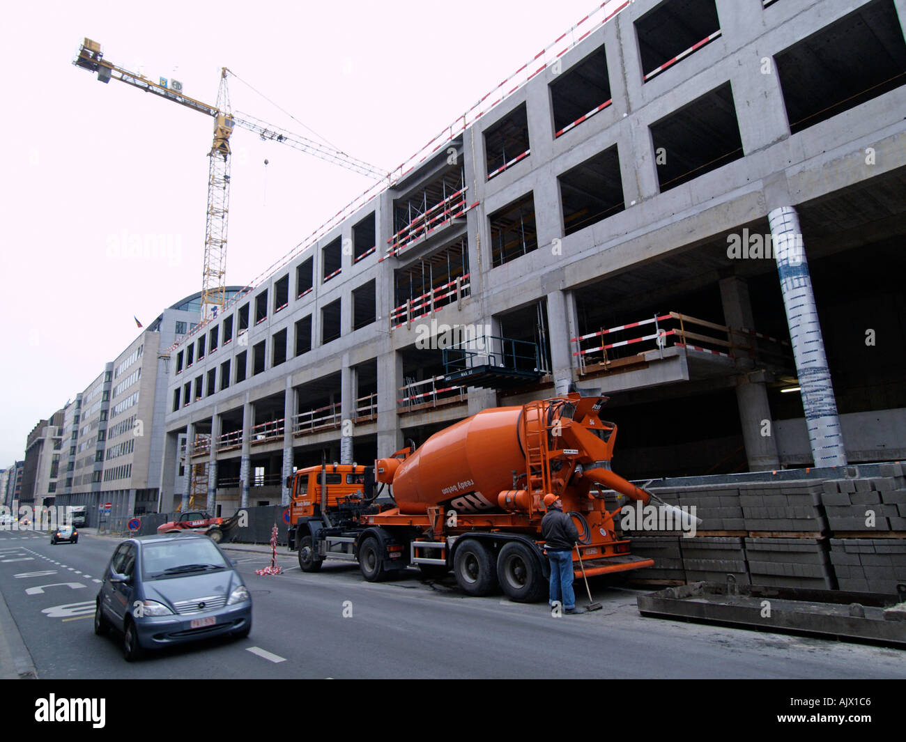 Building construction activity work in the EU quarter of Brussels ...