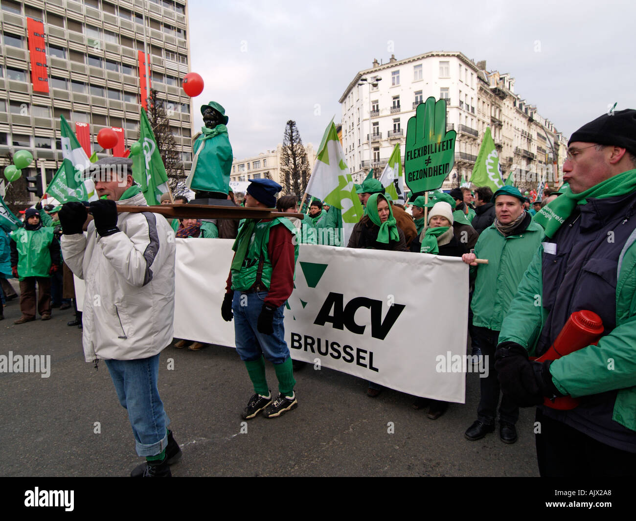 Belgian industry workers demonstrating in Brussels for higher wages and ...