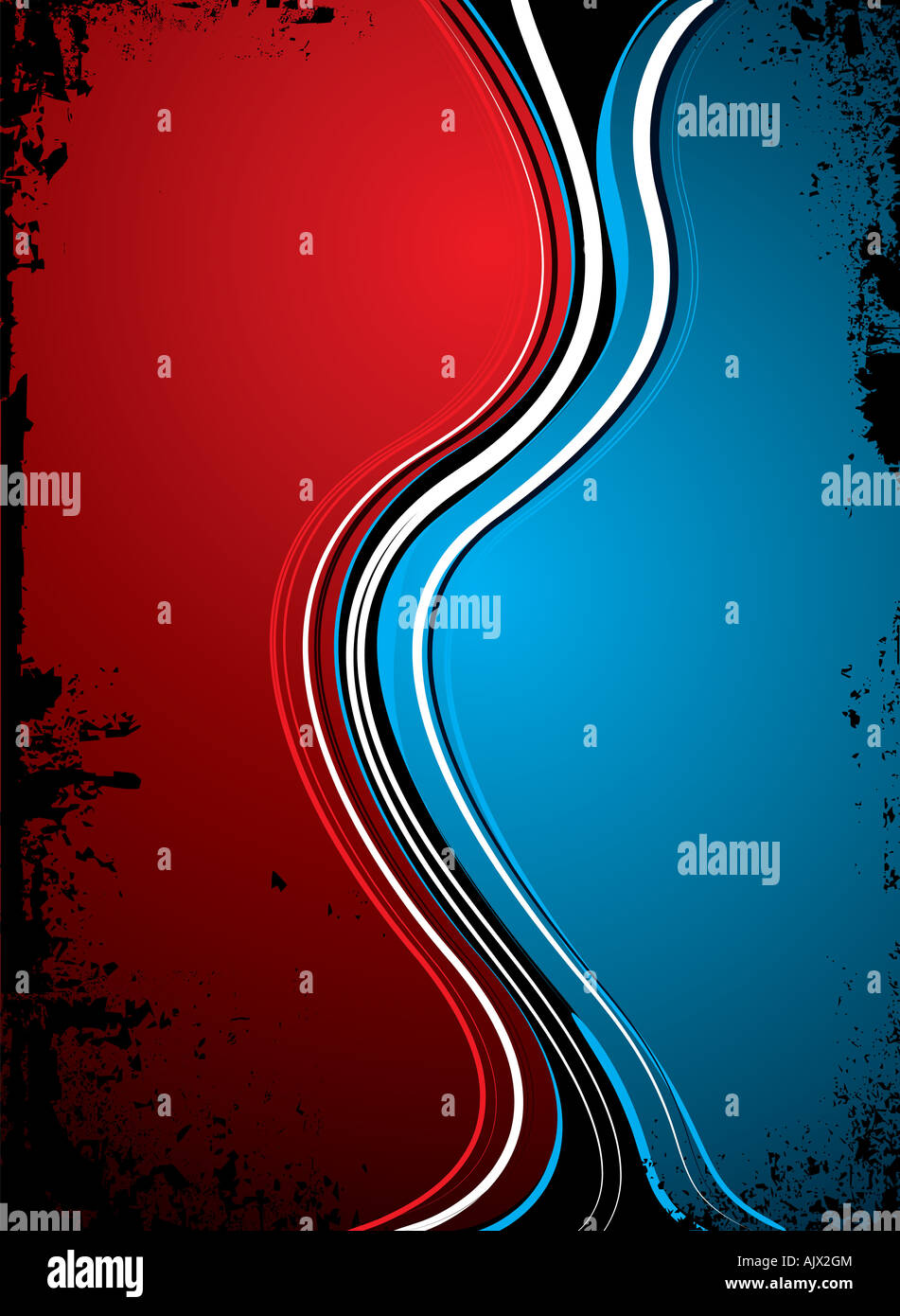 red blue split background image with grunge edges in black ink Stock ...