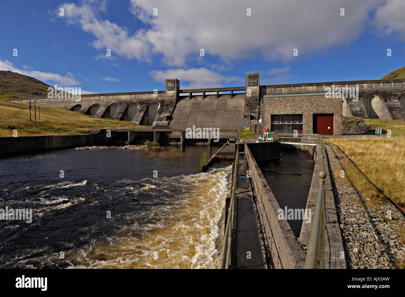 The Loch Lyon hydro electricity dam and Lubreoch Power Station with ...