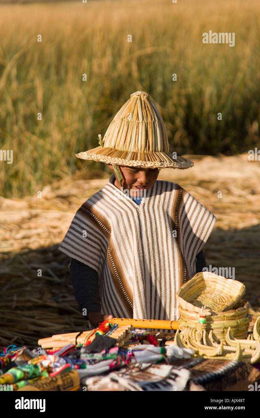 Uros Iruitos Indian boy living on Phuwa island a floating reed island ...