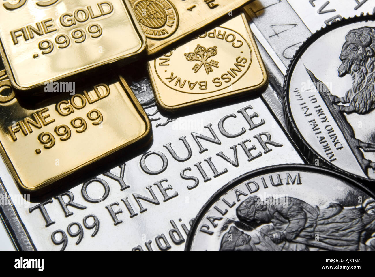 Gold Silver and Palladium bullion in small bars Stock Photo - Alamy
