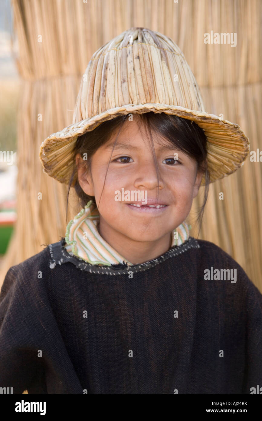 Uros Iruitos Indian girl living on Phuwa island a floating reed island ...