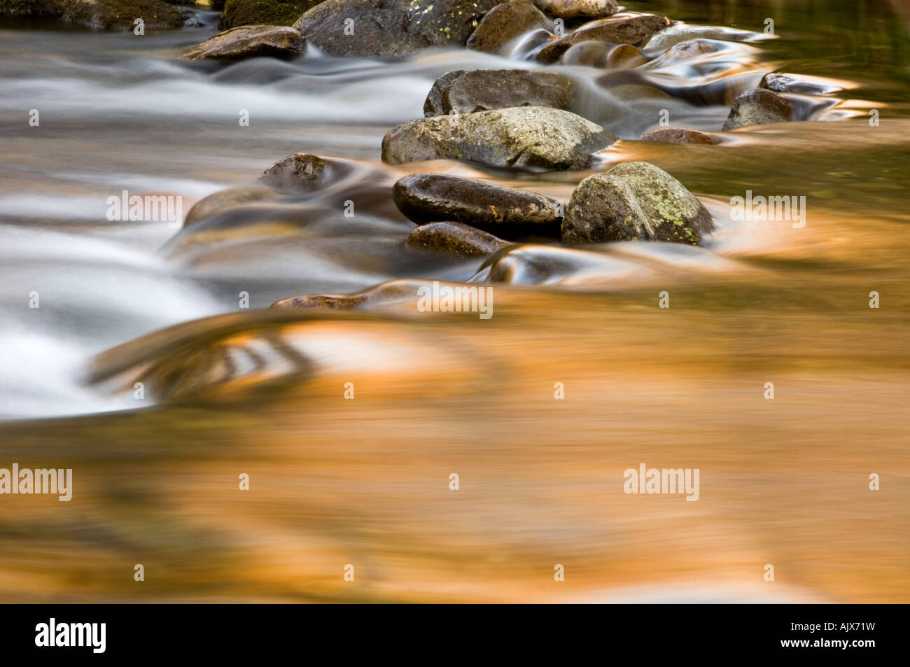 Evening reflections in the Little River, Great Smoky Mountains National ...