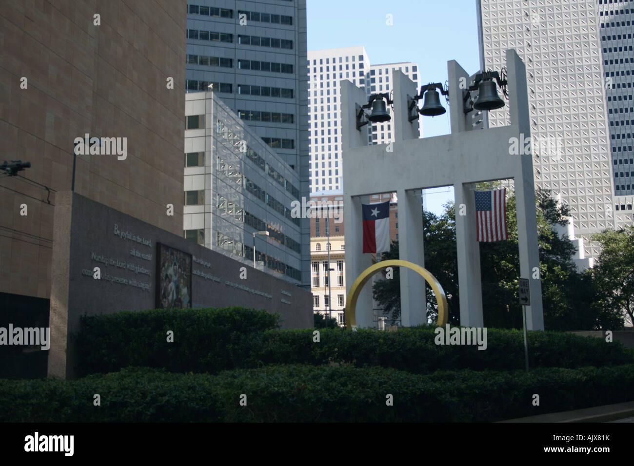 monument with bells Thanksgiving Square downtown Dallas Texas October ...