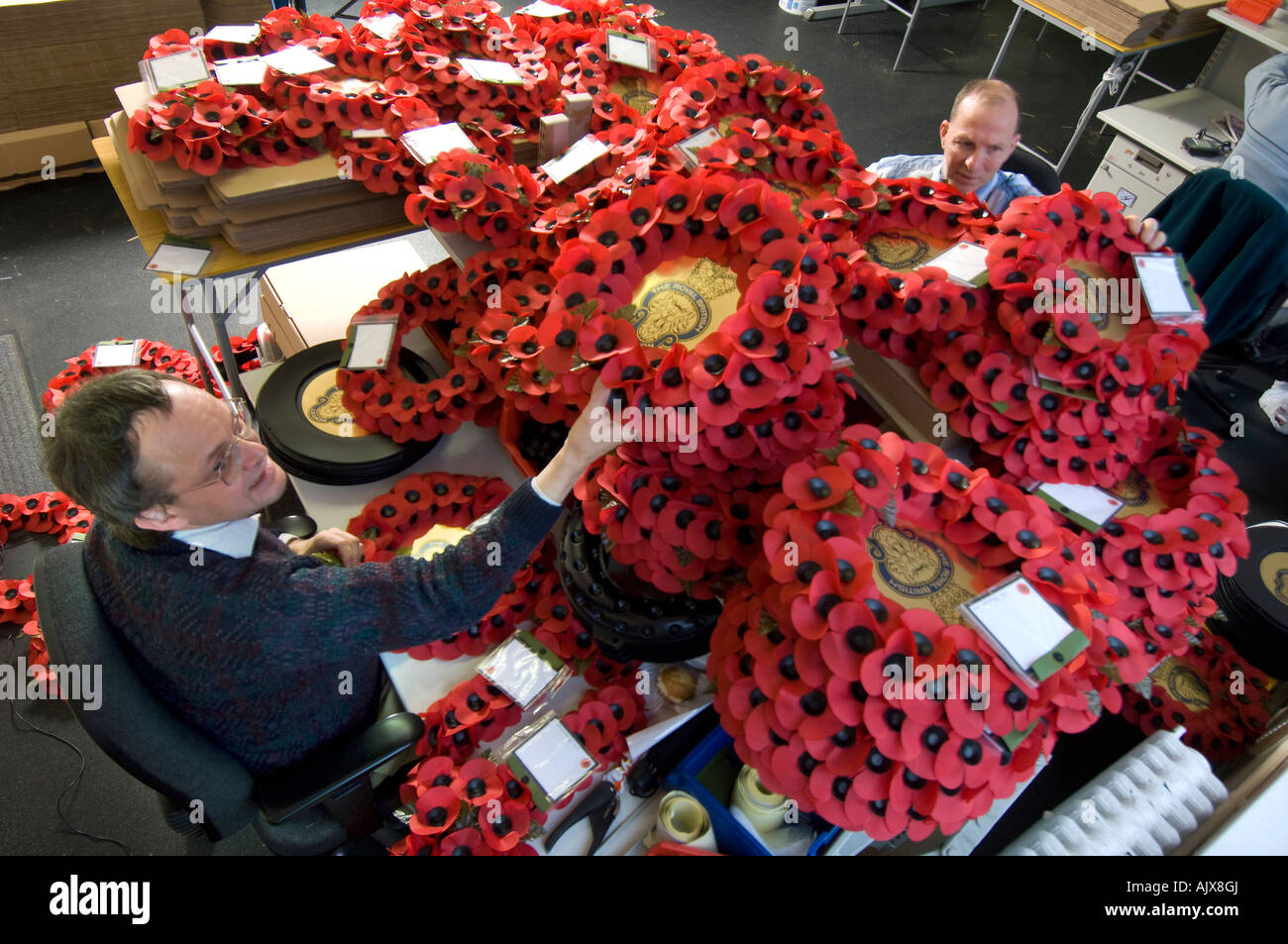 Workers at the Royal British Legion Poppy Factory in Richmond Surrey ...