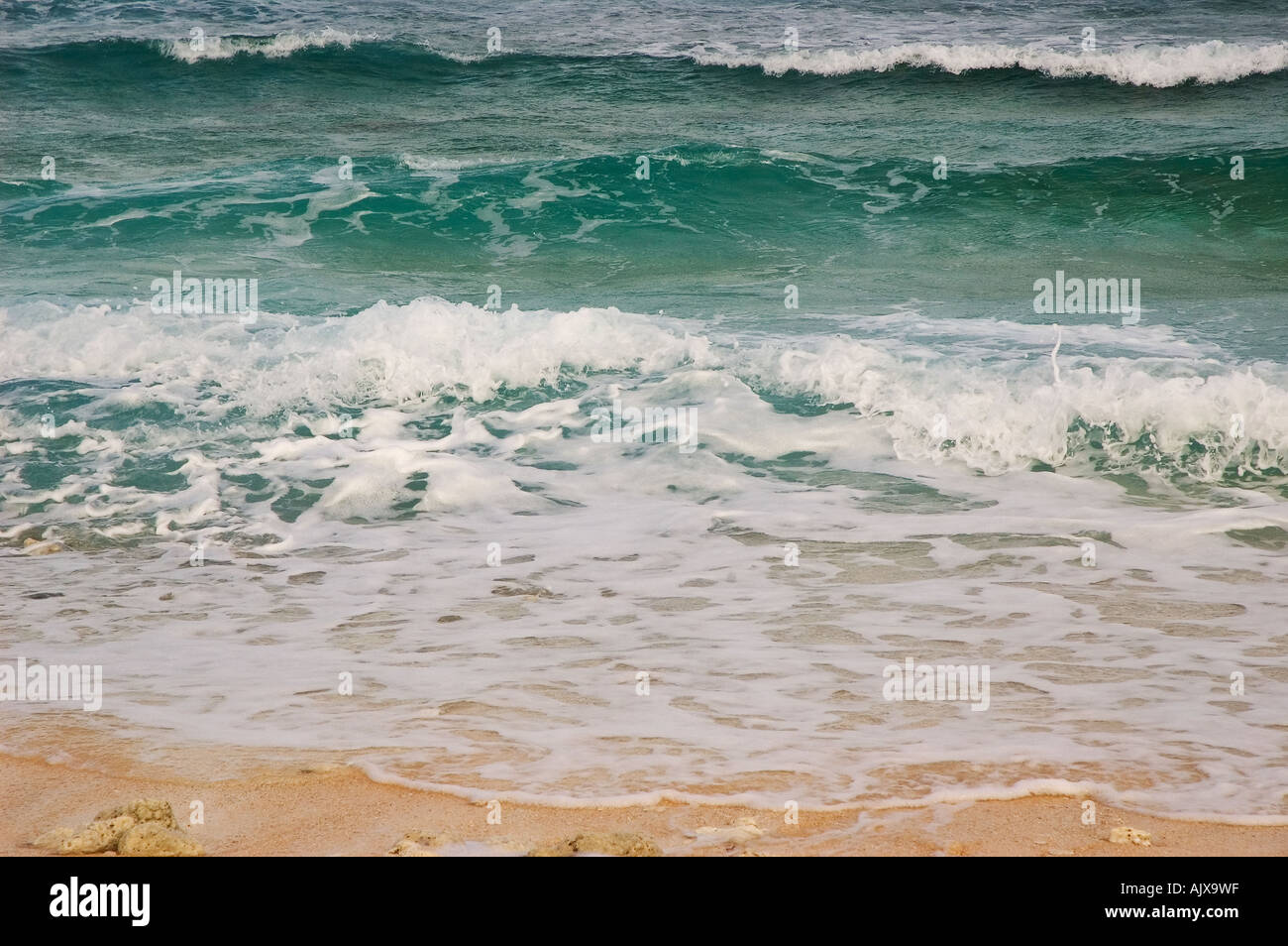 Waves breaking on the beach Gielop Island Ulithi Atoll Yap Micronesia ...