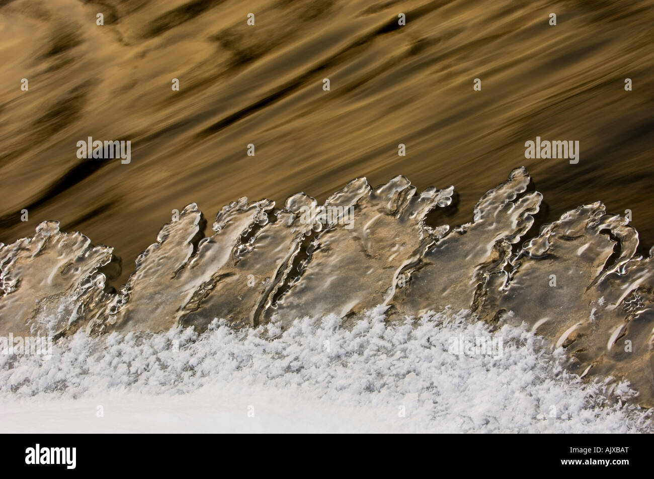 Shoreline ice formations and running water along edge of Junction Creek ...