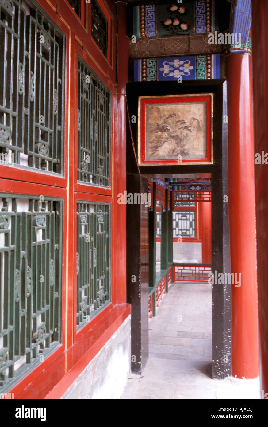 Asia, China, Beijing. Summer palace, paintings and intricate designs ...