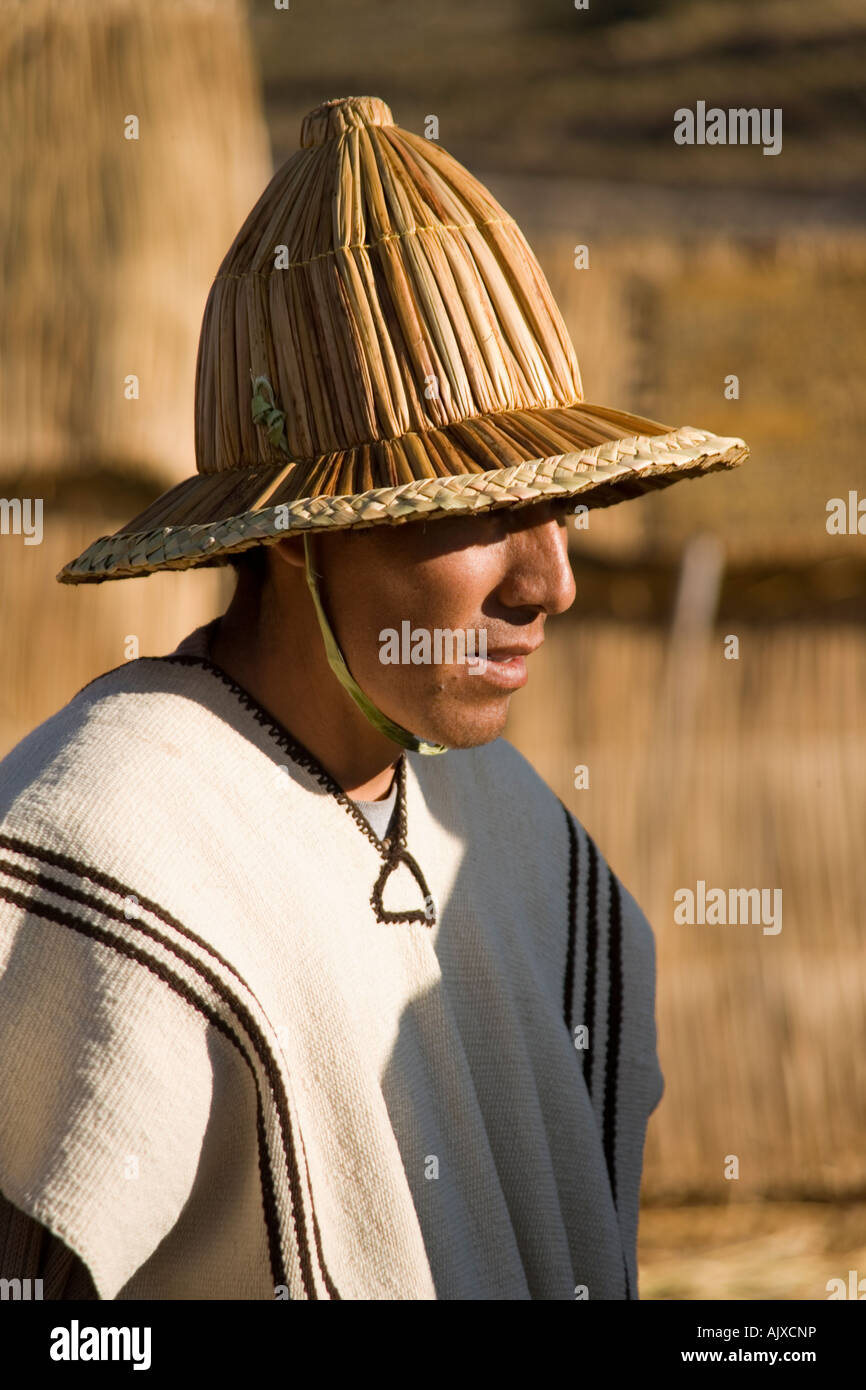 Uros Iruitos Indian man living on Phuwa island a floating reed island ...