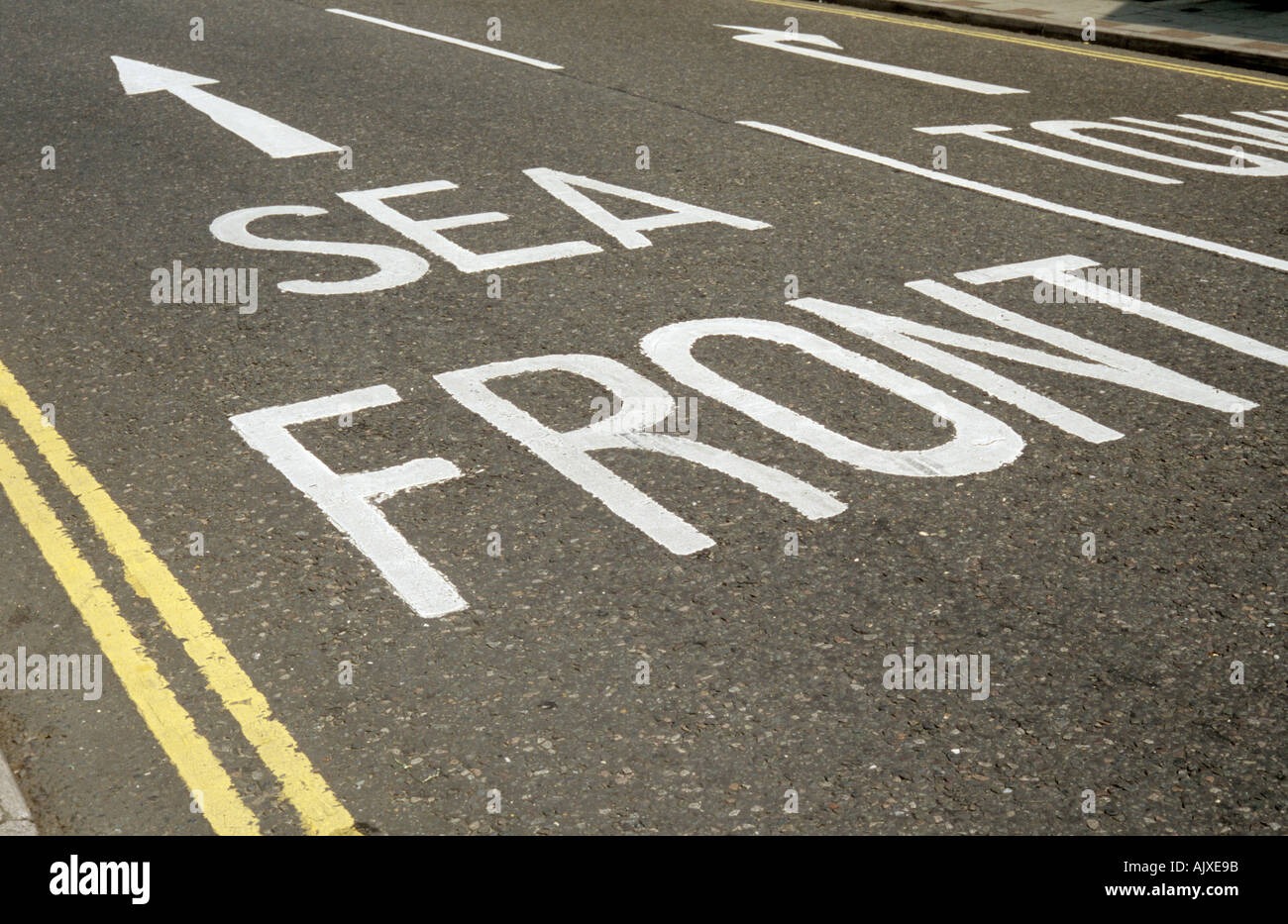 Traffic lane signage indicating Sea Front Stock Photo - Alamy
