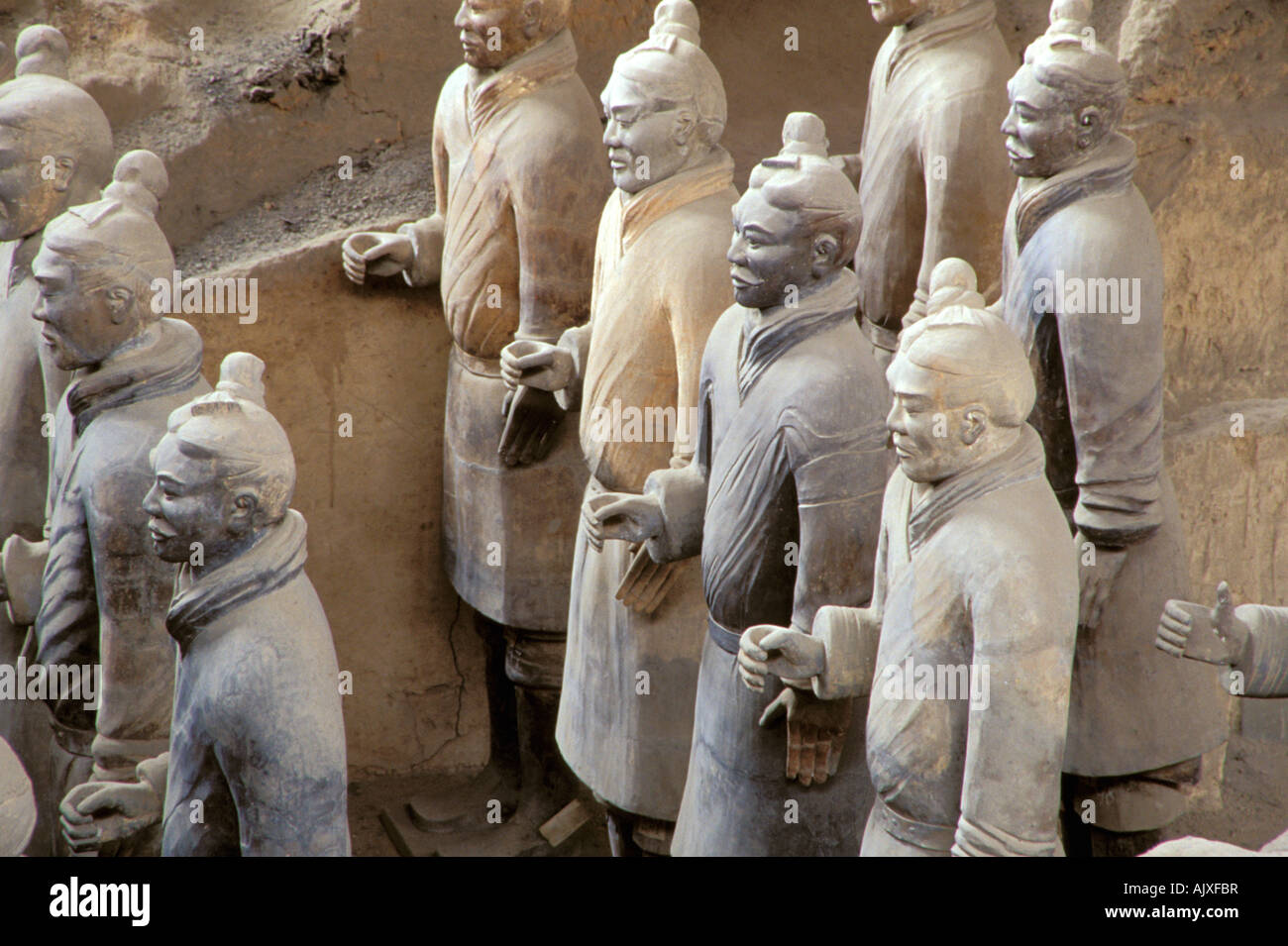 Asia, China, Xian. Terra-cotta warriors, Pit 1 - main pit with over ...