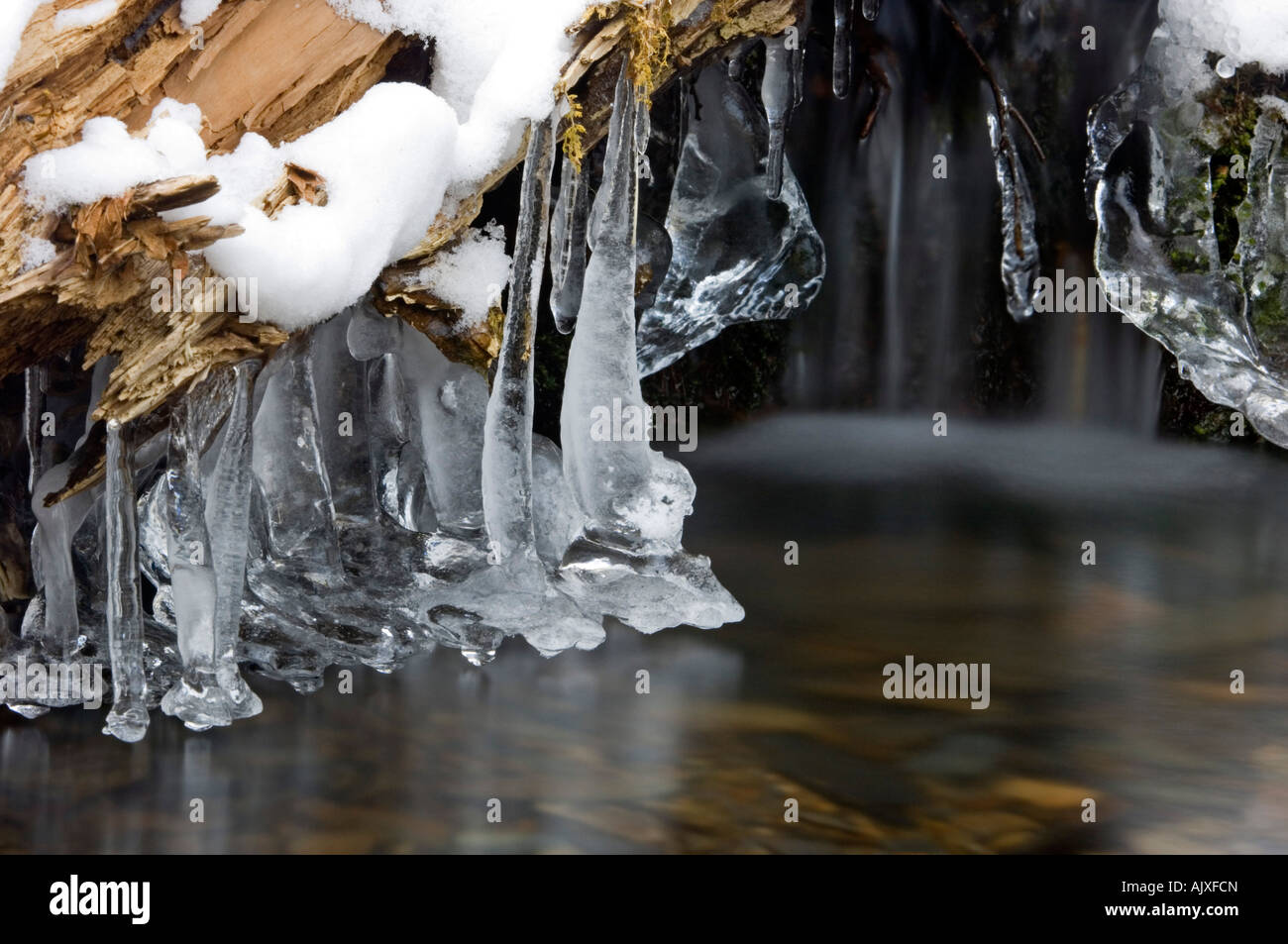 Ice formations on mountain cascade, Great Smoky Mountains National Park ...