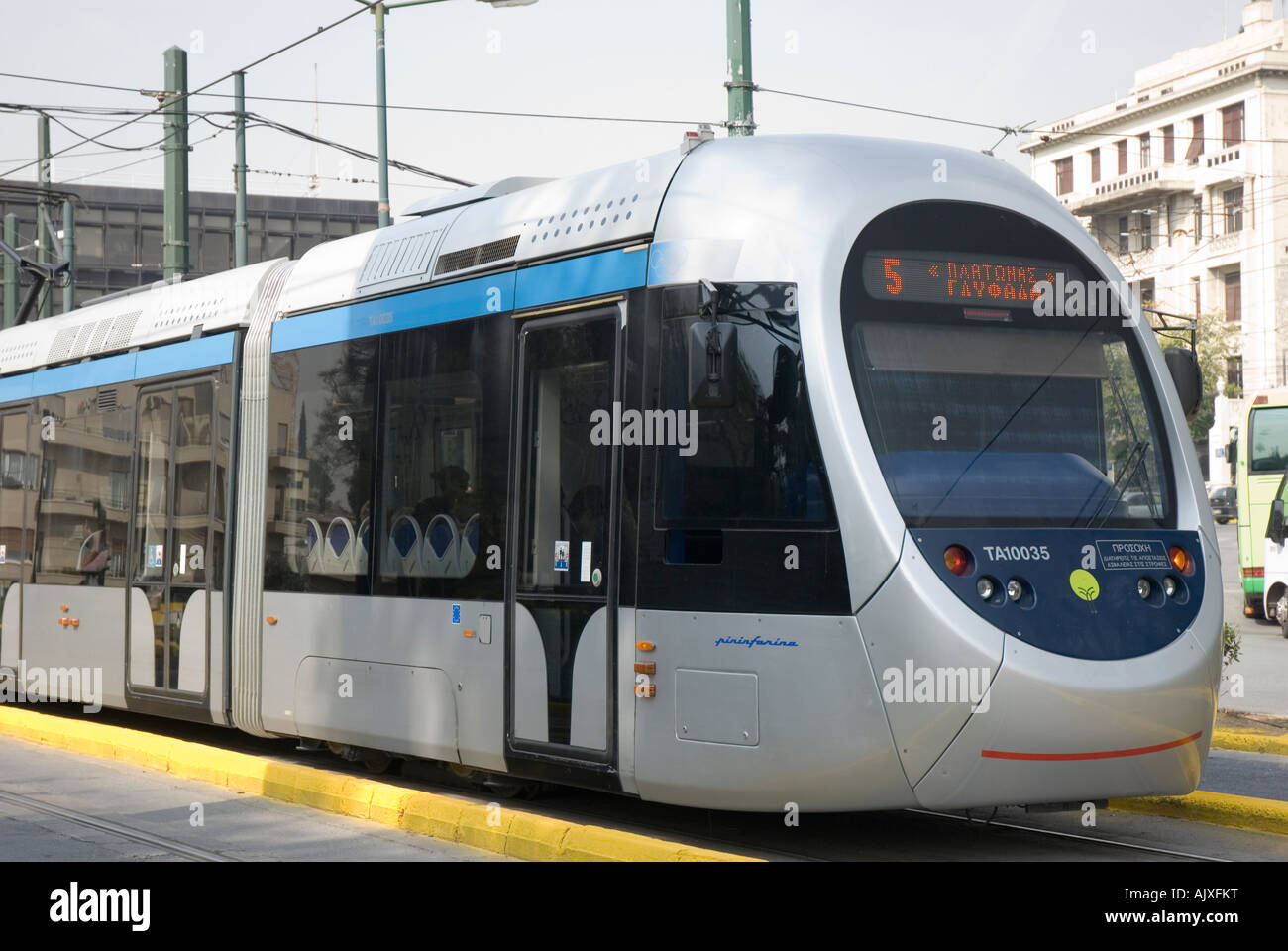 Modern Tram, Athens, Greece. The modular Pininfarina styled Sirio fleet ...
