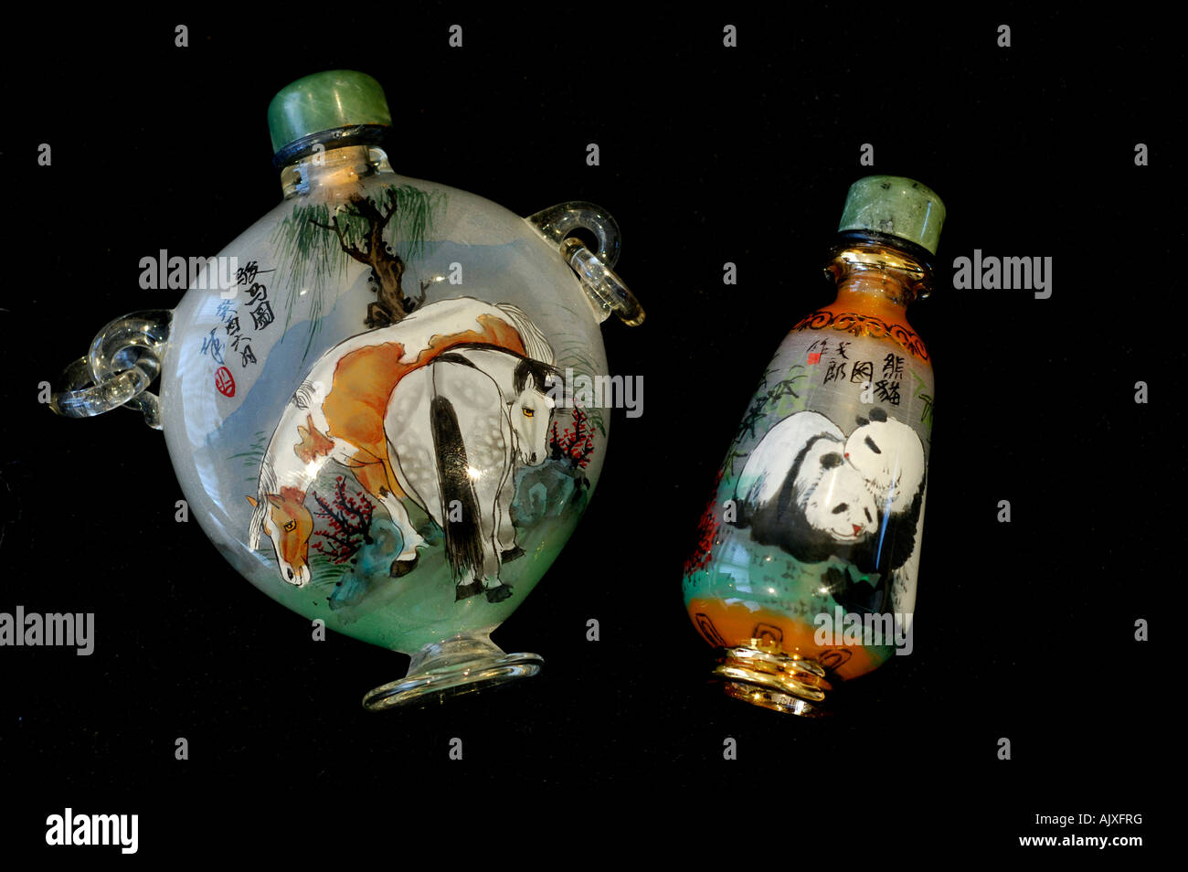 Asia, China. Chinese handicrafts. Tiny hand painted snuff bottles ...