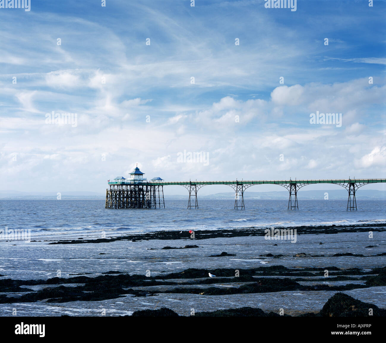 The Victorian pier in the Severn Estuary at Clevedon, North Somerset ...