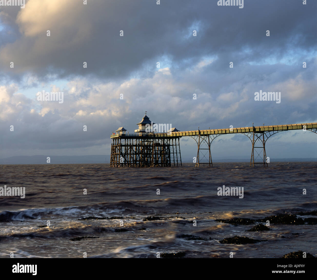 The Victorian pier in the Severn Estuary at Clevedon, North Somerset ...