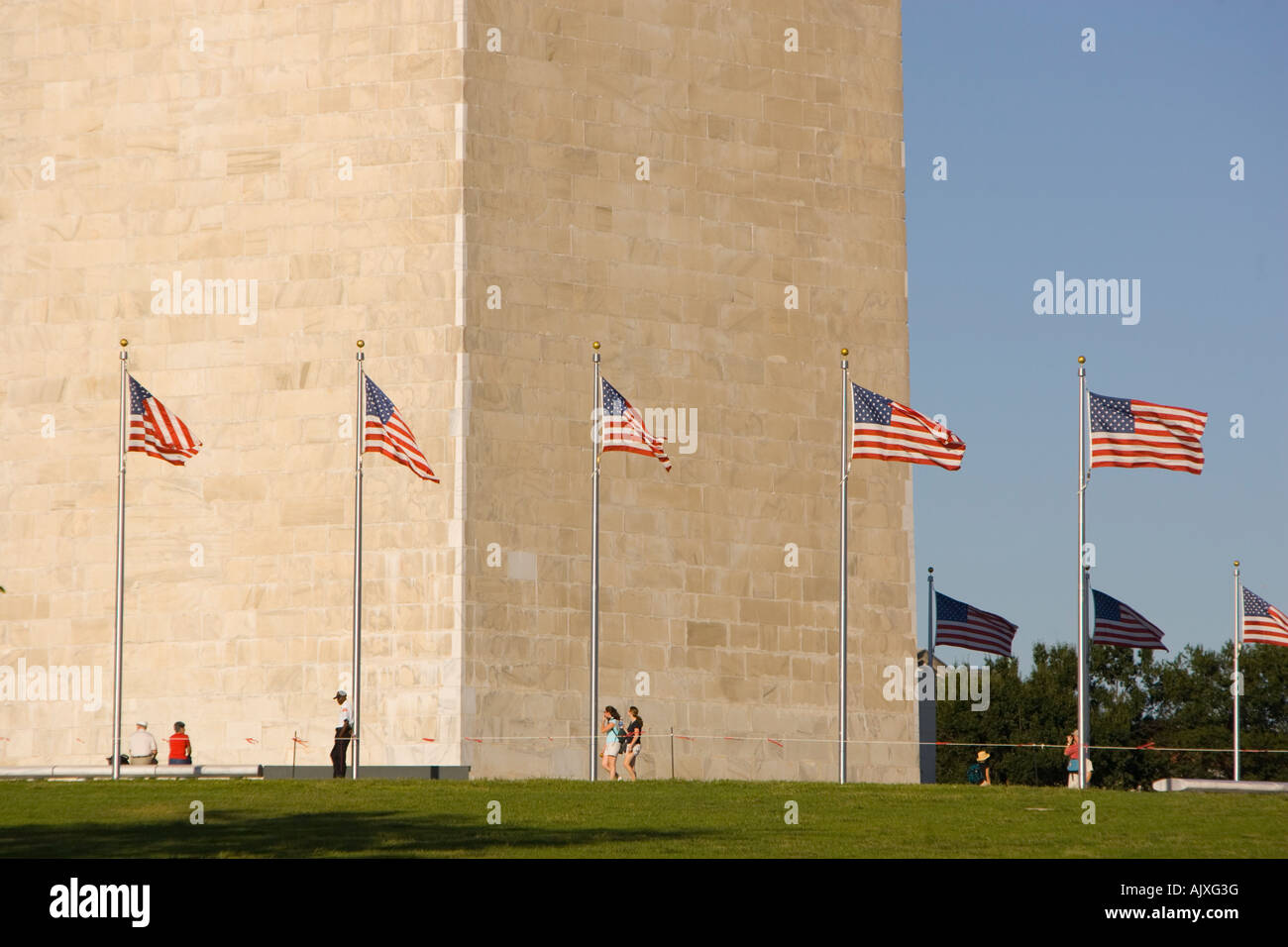 WASHINGTON DC USA Flags at the base of the Washington Monument on the ...