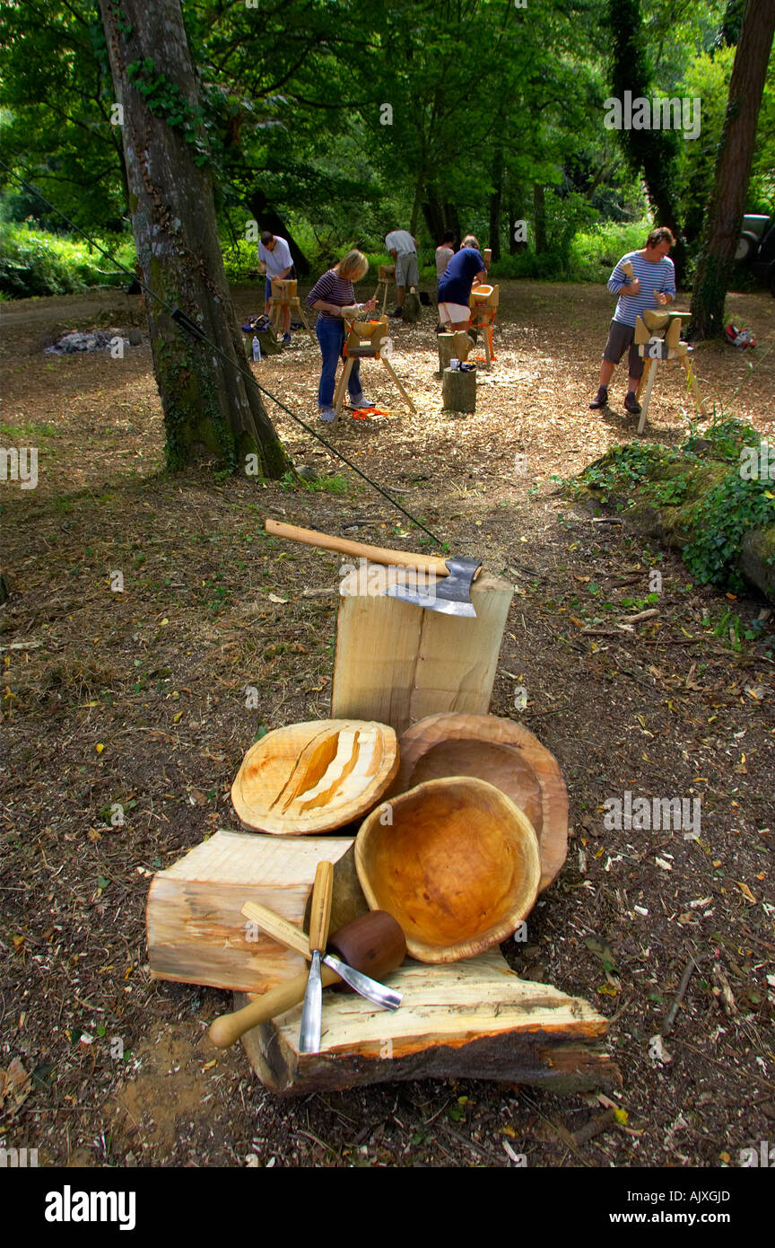 Green wood bowl making at Mangerton House in Dorset, England. The key ...